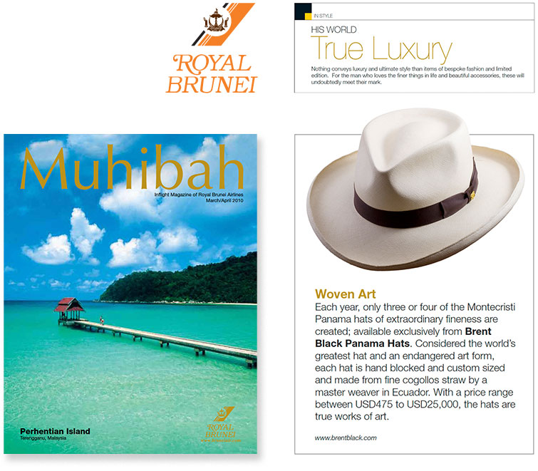 Royal Brunei Inflight Magazine — Brent Black Panama Hats